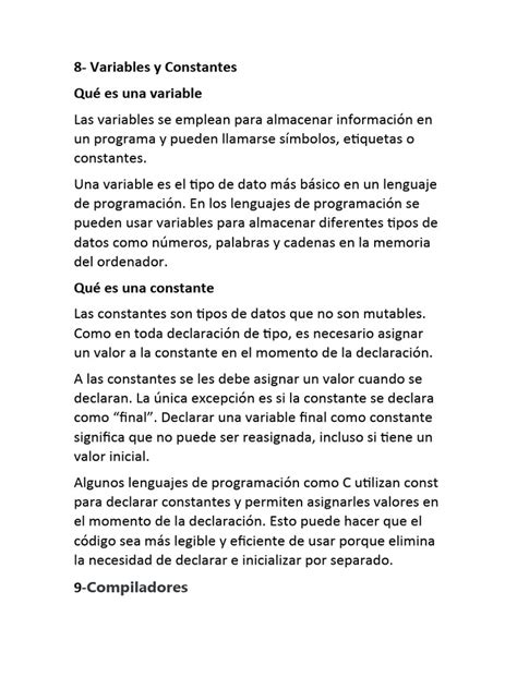 8 Variables Y Constantes Qué Es Una Variable Compiladores Pdf Lenguaje De Programación