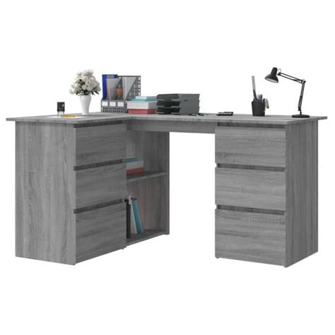 Bureau d angle Sonoma gris 145x100x76 cm Bois d ingénierie S28178