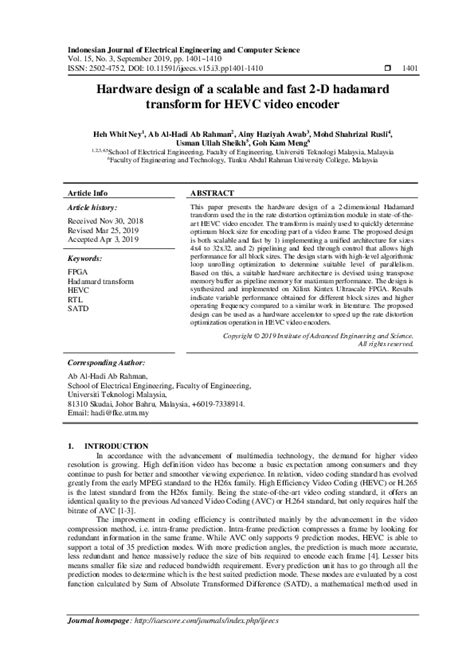 Pdf Hardware Design Of A Scalable And Fast 2 D Hadamard Transform For