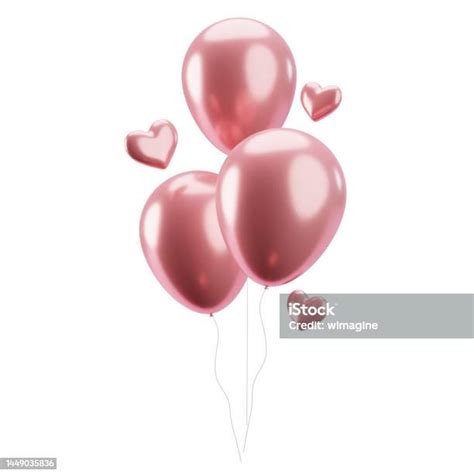 Balon Merah Muda Ilustrasi 3d Simbol Hati Foto Stok Unduh Gambar