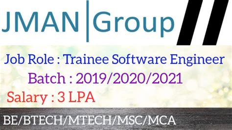 Jman Group Off Campus Drive Trainee Software Engineer Freshers