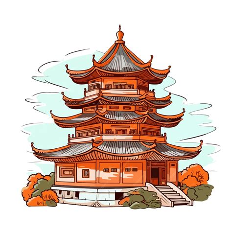 Premium Vector Hand Drawn Cartoon Chinese Building On White