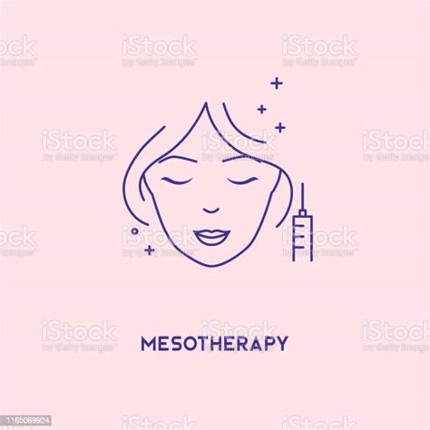 얼굴 메조테라피 라인 아이콘 히알루 론산 얼굴 주입 벡터 배너 디자인 템플릿 여성 젊어지게 메조 테라피 아이콘에 대한 스톡 벡터