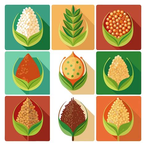 Nine Square Illustration Of Different Types Of Grains And Seeds