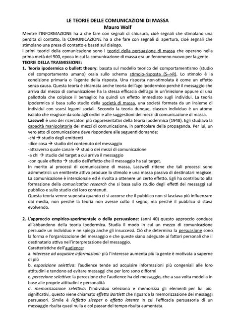 Teorie Delle Comunicazioni Di Massa Le Teorie Delle Comunicazioni Di
