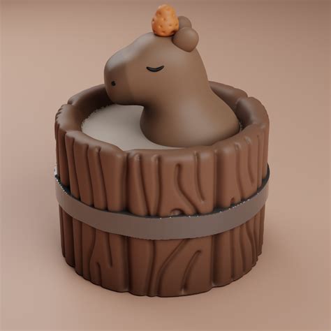 Stl File Little Capybara Cute Taking Bath 🛀・3d Printer Model To