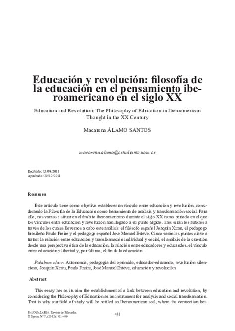 Pdf Educación Y Revolución Filosofía De La Educación En El