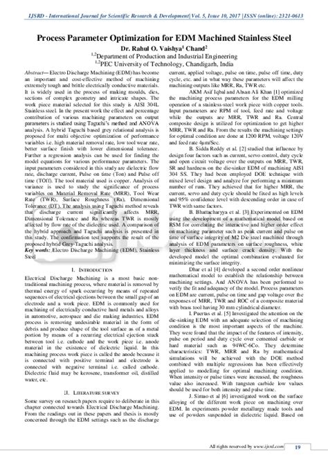 Pdf Process Parameter Optimization For Edm Machined Stainless Steel