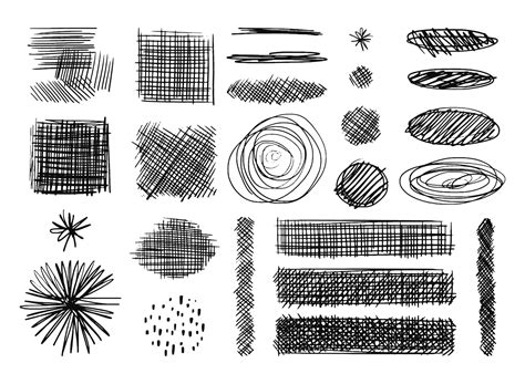 Collection Of Hatched Strokes Of Different Scribble Shapes Ovals