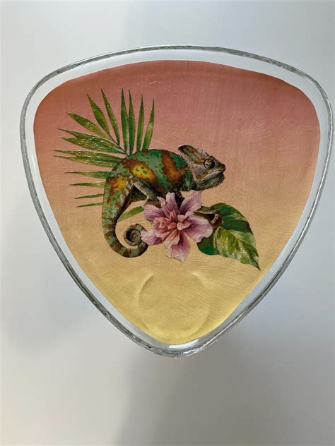 Glass Plate Stand With Decoupaged Chameleon Makerplace By Michaels