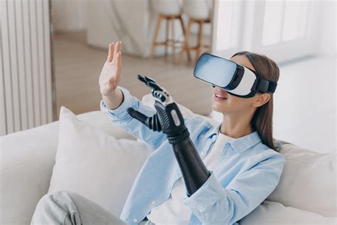 Girl With Disability In Vr Glasses Touching Objects Of Virtual Reality