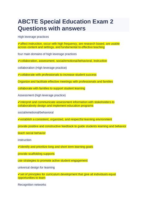 Abcte Special Education Exam 2 Questions With Answers Exams Advanced