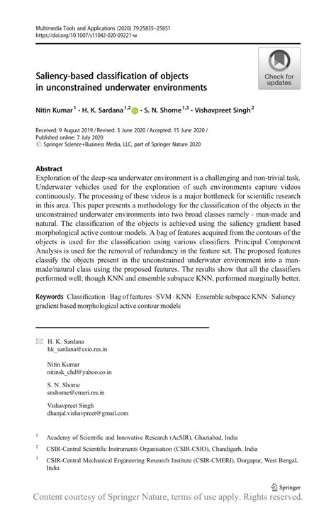 Saliency Based Classification Of Objects In Unconstrained Underwater Environments Request Pdf