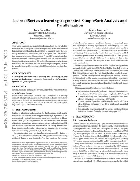 Pdf Learnedsort As A Learning Augmented Samplesort Analysis And