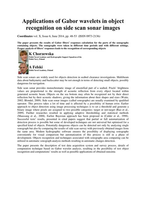 pdf applications of gabor wavelets in object recognition on side scan