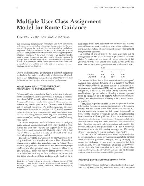 Pdf Multiple User Class Assignment Model For Route Guidance