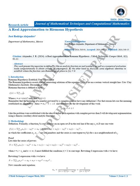 A Real Approximation To Riemann Hypothesis Jmtcm 24 12 Sample Pdf