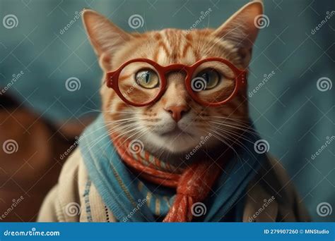Stylish Portrait Of A Hipster Cat Dressed As Human Generative Ai Stock