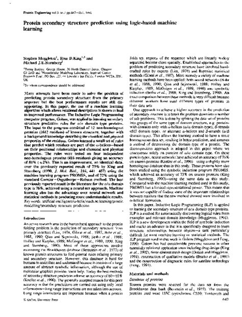 Pdf Protein Secondary Structure Prediction Using Logic Based Machine