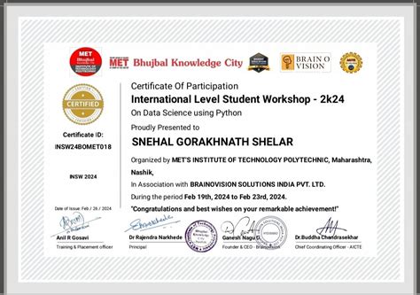 Participated In International Data Science Workshop With Python Snehal Shelar Posted On The