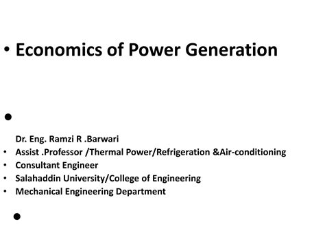 Economic Of Power Generation 1 Hpptx Power And Energy Industry