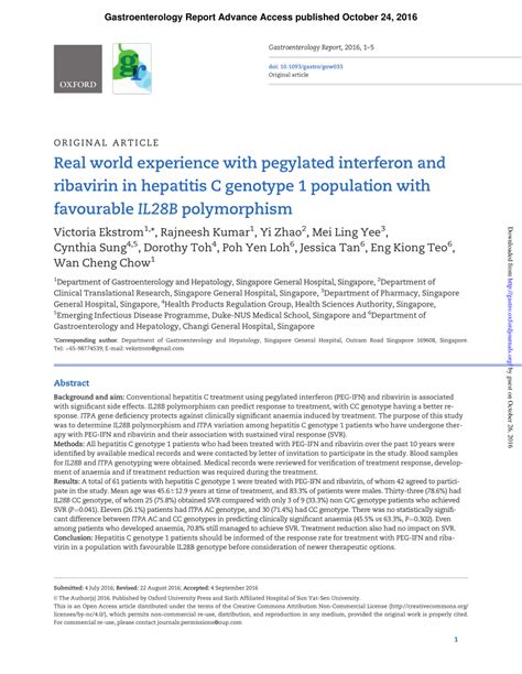 Pdf Real World Experience With Pegylated Interferon And Ribavirin In Hepatitis C Genotype 1
