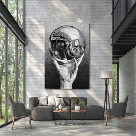 Hand With Reflecting Sphere By Maurits Cornelis Escher Canvas Wall Art
