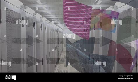Image Of Computer Servers Arrows And Data Processing On Screens Stock