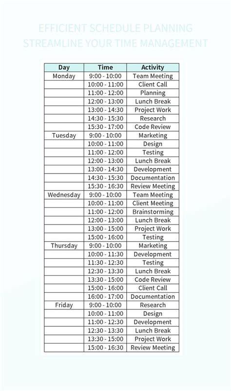 Efficient Schedule Planning Streamline Your Time Management Excel Template And Google Sheets ...