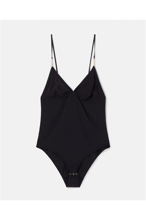 Stella Mccartney Iconic Chain Stretch Chiffon High Leg Bodysuit Black