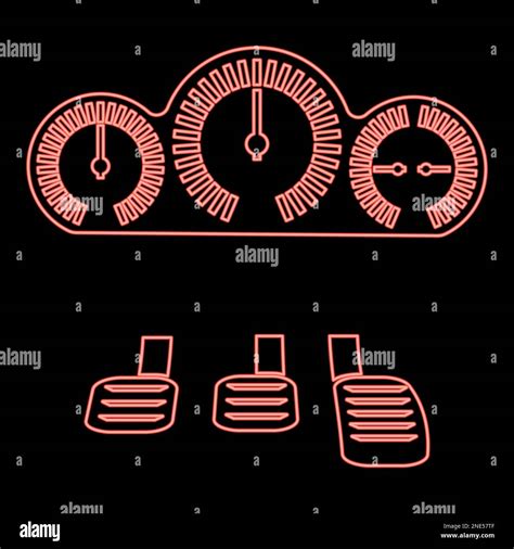 Neon Dashboard Pedals Red Color Vector Illustration Image Flat Style