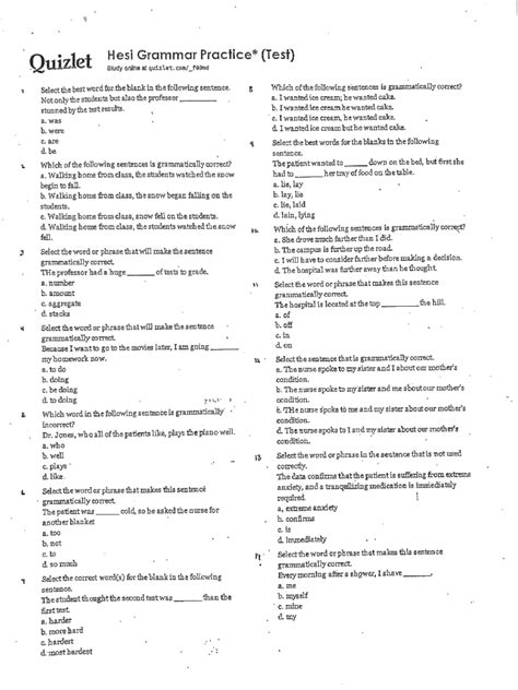 Quizlet HESI Grammar Practice Test Engineering Studocu