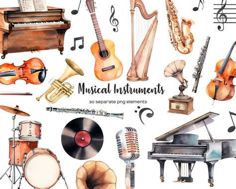 Watercolor Musical Instruments Clipart Orchestra Instruments Clip Art