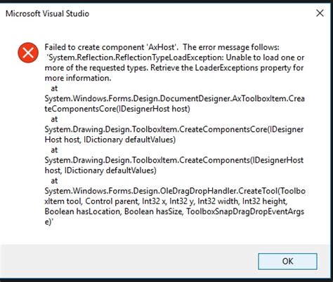 C Why Adding Component Throws Reflectiontypeloadexception Stack Overflow