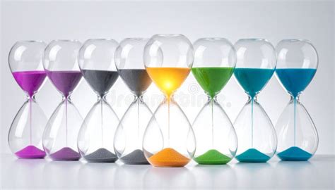 Spectrum Of Time A Row Of Colorful Hourglasses Stock Illustration