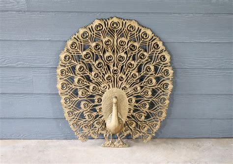 Vintage Burwood Gold Peacock Wall Hanging 70s Retro Mid Century Modern