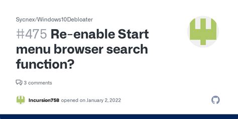 Re Enable Start Menu Browser Search Function Issue Sycnex Windows Debloater GitHub