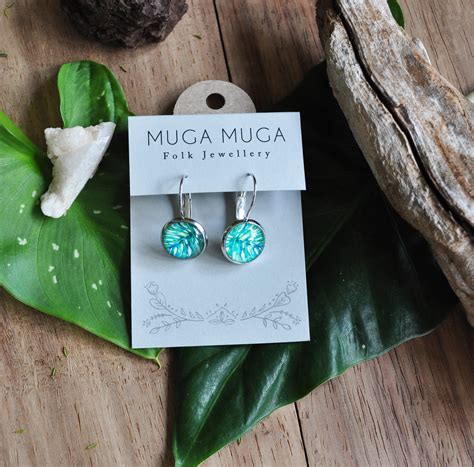 Tropical Leaf Short Glass Dangles Muga Muga Handmades