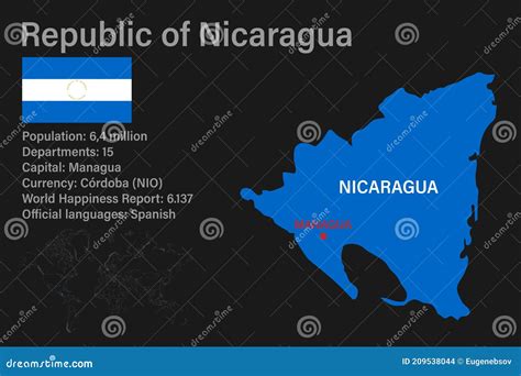 Highly Detailed Nicaragua Map With Flag Capital And Small Map Of The