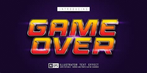 편집 가능한 텍스트 효과 게임 오버 텍스트 스타일 개념 프리미엄 벡터