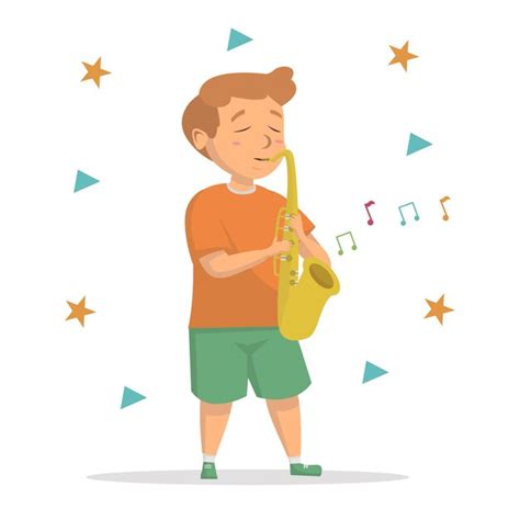 Garotinho tocando saxofone ilustração vetorial Vetor Premium