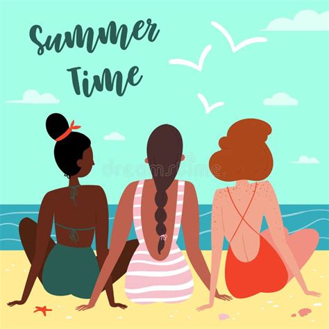 Meninas Atrativas Na Praia Ilustração Do Vetor Ilustração De Descanso