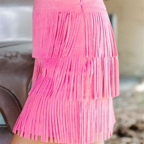 Got Your Number Faux Suede Fringe Mini Skirt Pink Nanamacs