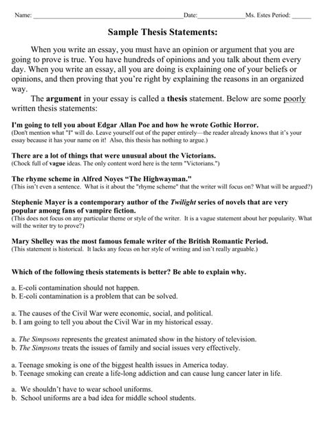 Sample Thesis Statements