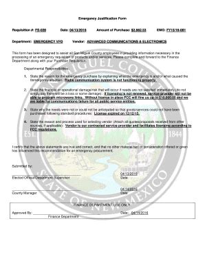 Fillable Online Emergency Justification Form Requisition FS 028 Date