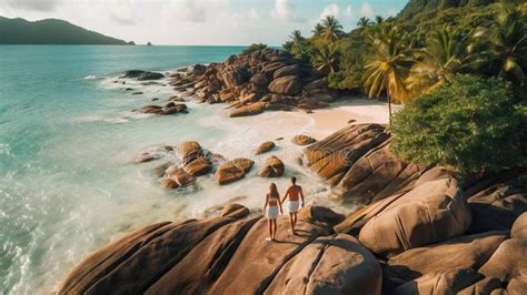Beautiful Couple On A Tropical Beach At Seychelles La Digue