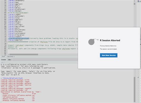 Rstudio Encounters A Fatal Error While Loading The Biodiversityr Package Into Library General