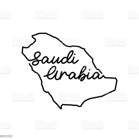 Carte De Contour De Larabie Saoudite Avec Le Nom Du Pays Manuscrit