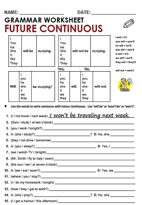 Future Continuous Tense Worksheet