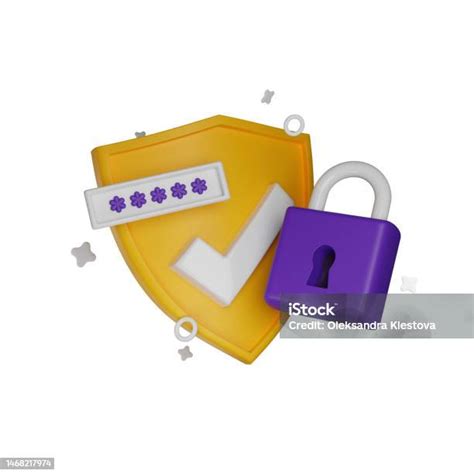 3d Shield Secure Icon Authentication Lock Password Render Concept